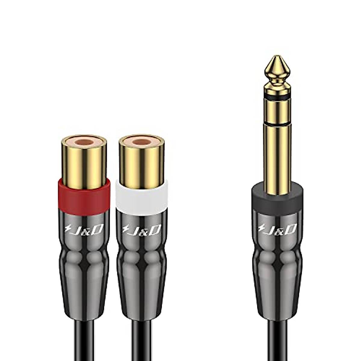 J&D 6.35 mm to 2RCA Cable, Heavy Duty Copper Shell Joint 6.35mm 1/4 inch Male TRS to 2 RCA Female Splitter Stereo Audio Adapter Cable, 0.8 Feet