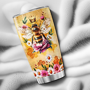 HUBUPU Queen Bee Floral, Tumbler 20 Oz With Lid And Straw, Bee Gifts, Flower
