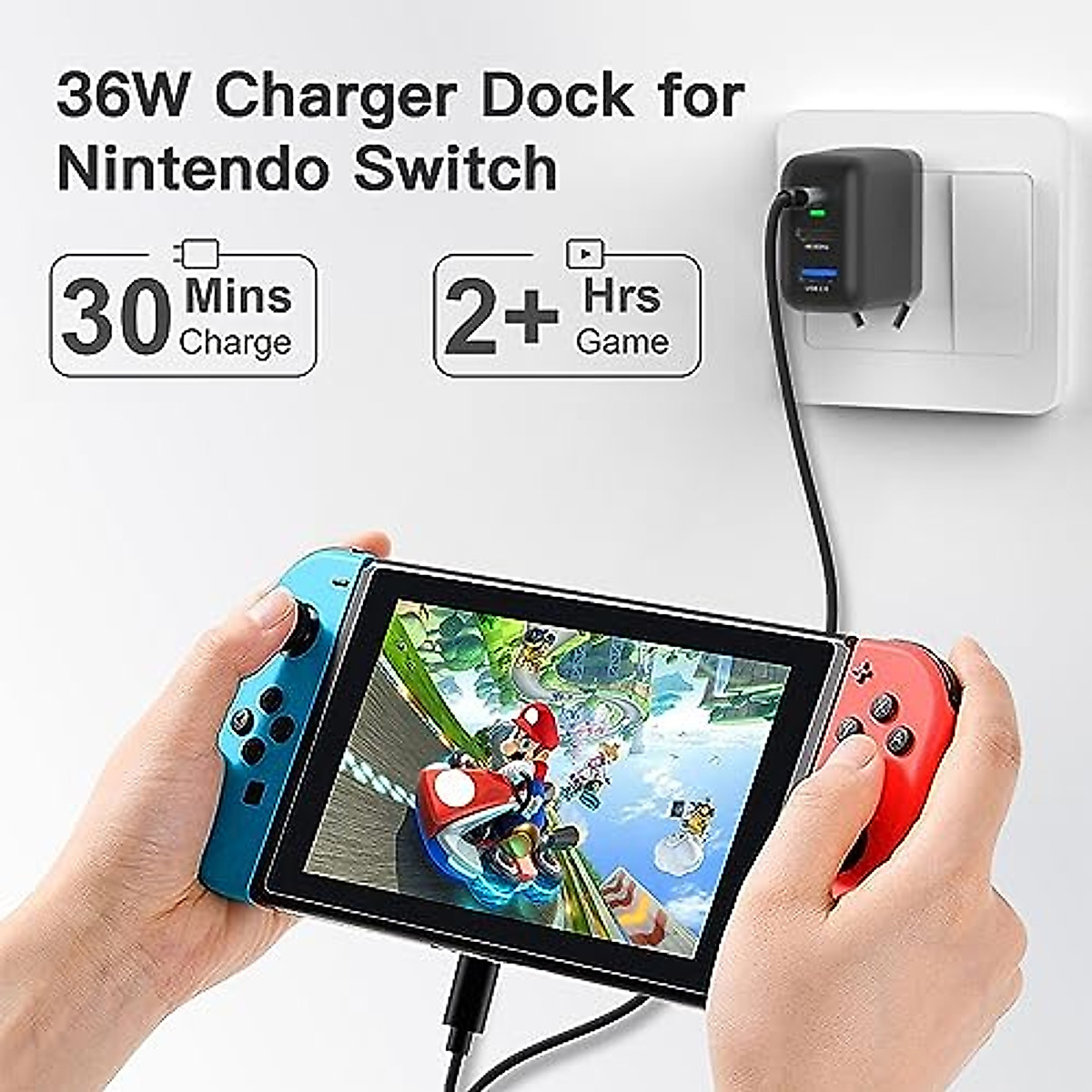 Switch Dock Charger for Nintendo Switch, Mirabox 36W Portable TV Docking Station for Nintendo Switch with 4K@60Hz HDMI/USB2.0/PD USB-C Fast Charging Ports, Full-Featured USB-C to USB-C Cable Included