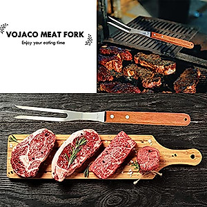 VOJACO Carving Fork, Meat Fork (2 Pack), 13 Inch Cooking Forks with Wooden Handle, Heavy Duty Stainless Steel BBQ Fork, Long Metal Chef Kitchen Forks for Barbecue, Serving, Cooking, Grilling, Roasting