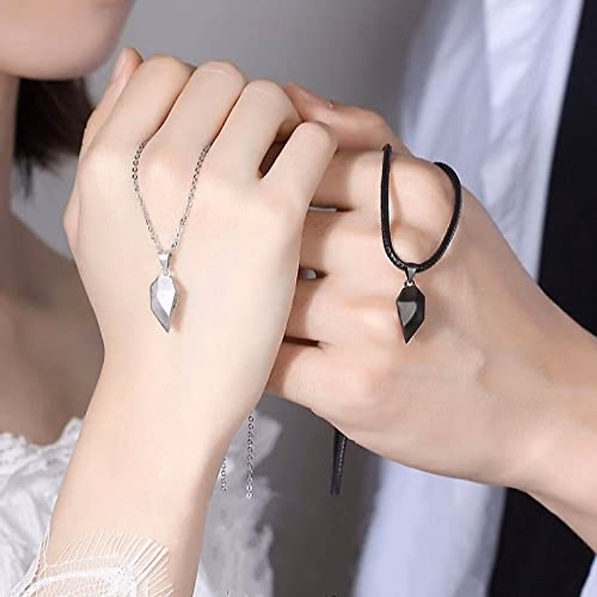 4Pcs Couples Bracelets Necklace Set for Women Men Matching Heart Necklace for Couple Long Distance Relationship Bracelet for Valentine's Day Couple Gifts(A:silver-chain)