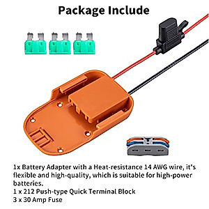 Power Wheel Adapter for Ridgid AEG 18V Hyper Lithium Battery Secure Battery Adapter with Fuse & Wire Terminal,14 Gauge Wire Power Convertor for DIY RC Trucks, RC Toys, Robotics, Work Lights