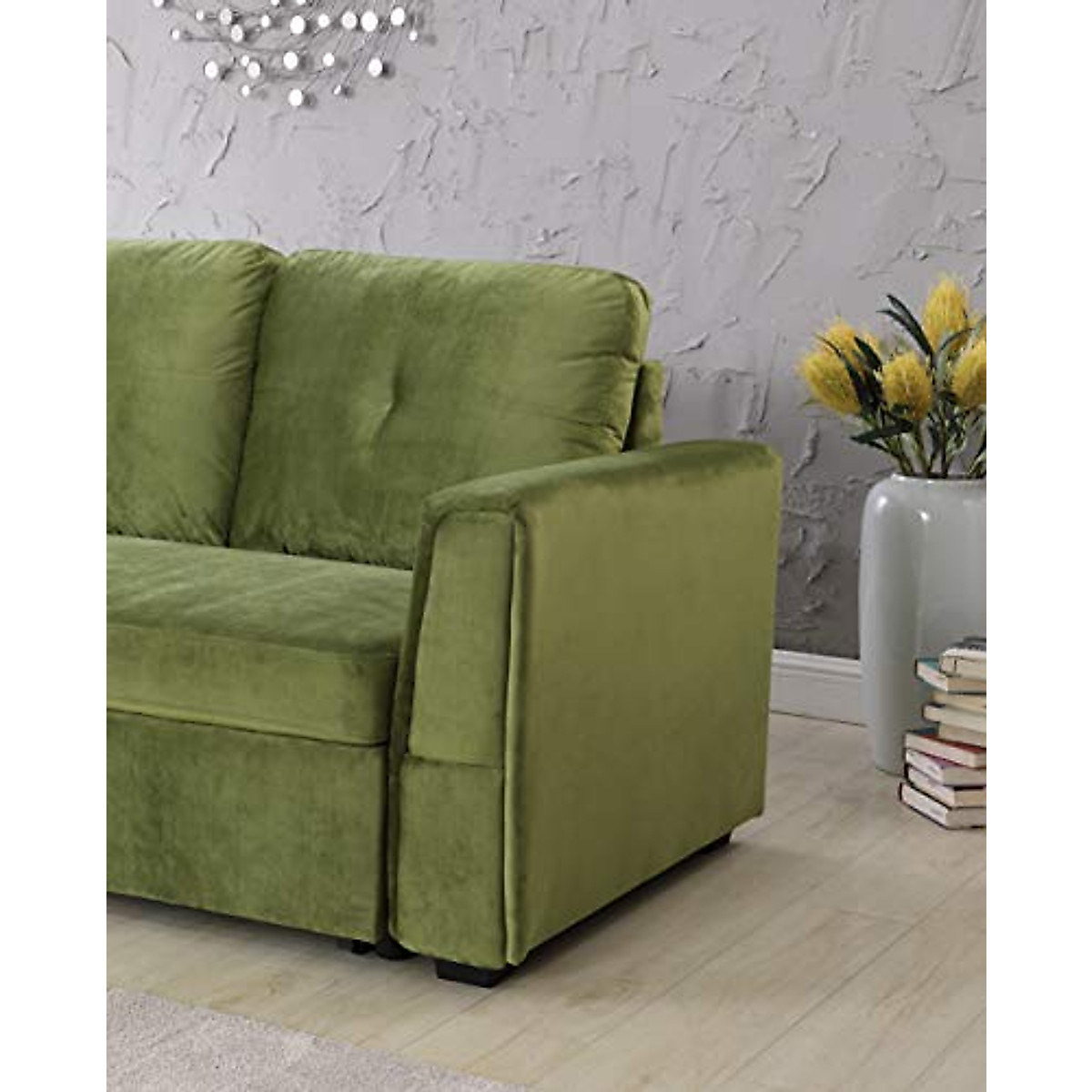 Legend Furniture Velvet Chaise Storage Reversible Sofa Bed Sleeper Sectional, Green