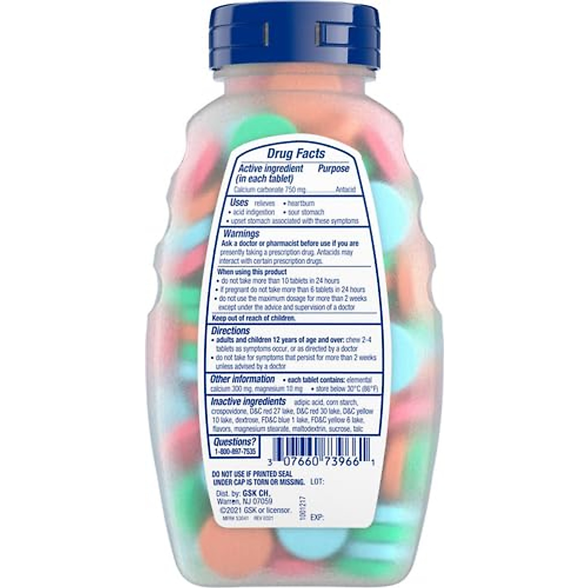 TUMS Extra Strength Antacid Tablets for Chewable Heartburn Relief and Acid Indigestion Relief, Assorted Fruit Flavors - 96 Count