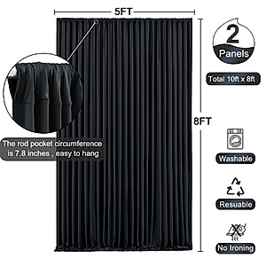 Black Backdrop Curtain for Parties Wrinkle Free Black Photo Curtains Backdrop Drapes Fabric Decoration for Birthday Party Wedding 5ft x 8ft,2 Panels