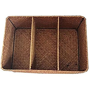Trjgtas 3-Section Wicker Baskets for Shelves, Hand-Woven Seagrass Storage Baskets Paper Basket