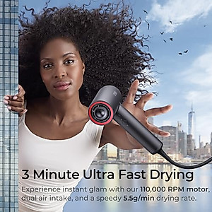 TYMO Ionic Hair Dryer, Professional Hair Blow Dryer with 110000 RPM Brushless Motor for Fast Drying, Lightweight Compact Hairdryer with Nozzle, Low Noise, 4 Temps & 3 Speeds for Women Man, Dark Gray