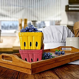 First of a Kind Stoneware Berry Baskets - Set of 4 Berry Containers Bowl - Multicolor - 4.25 Inch Square Kitchen Fruit Basket, Ceramic Berry Basket Bins for Veggie, Berry & Fruits (Style 4)