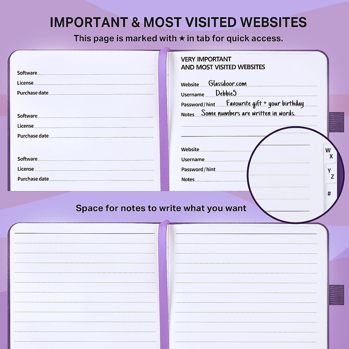 Password Book with Alphabetical Tabs - Medium Size Internet Address & Password Keeper Logbook, Hardcover Password Notebook