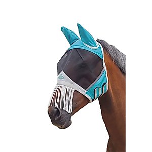 FINE MESH FLY MASK with NOSE FRINGE (Pony, Teal)