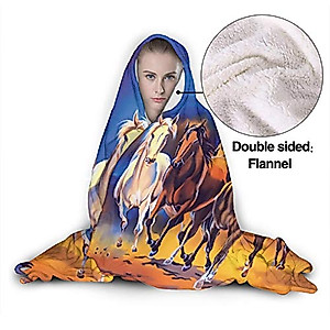 Seven Horses Hoodie Blanket Wearable Throw Blankets for Couch Blanket Hooded for Baby Kids Men Women