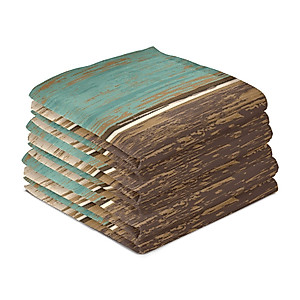 Teal Green Brown Wood Texture Kitchen Towel, Dish Towels Quick Drying Tea Towels Absorbent Hand Towels for Kitchen Sink Dinner Table 28 x 18 Inches, Set of 4