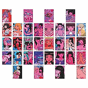 JHTPSLR Wall Collage Kit Aesthetic Pictures Pink Room Decor Y2K Posters for Teen Girls Kawaii Room Decor Japanese Anime Sweet Girls Printed Photos Decorative Postcards Wall Art Decor (32pcs)