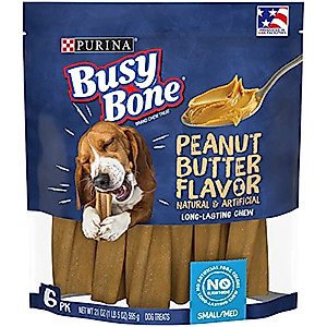 Busy Purina Bone Made in USA Facilities, Long Lasting Small/Medium Breed Adult Dog Chews, Peanut Butter Flavor - 6 ct. Pouch