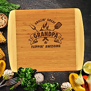 Grandpa Gift – Grillin Great Flippin Awesome Engraved 2-Tone Bamboo Cutting Board Custom Made BBQ Grilling Fathers Day Birthday Christmas Grandpa Poppop Gift From Grandkids Grandchildren (11.5x13.5)