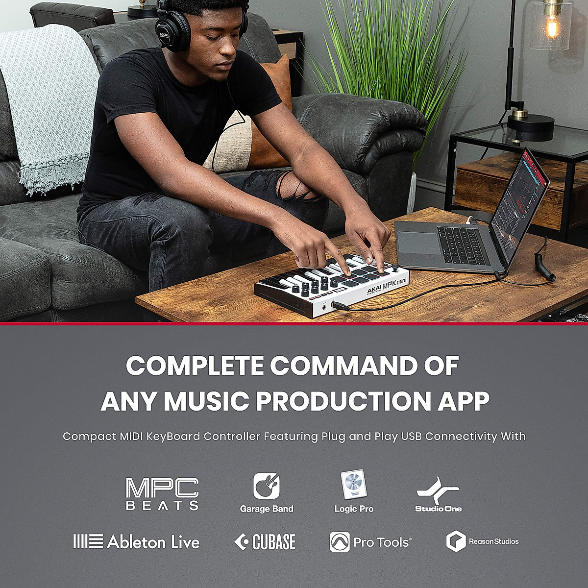 Akai MPK Mini MK3 MIDI Keyboard Controller + M-Audio SP2 Sustain Pedal, with MPC Beats and Software Suite – Beat Maker Bundle (White)