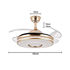 42 Inch Modern Golden Ceiling Fan with Light and Remote Control Bluetooth Music Playback Function 3 Colors 3 Speed Smart Ceiling Fan Light Kit LED Chandelier Ceiling Fan for Living Room Bedroom (Wave)