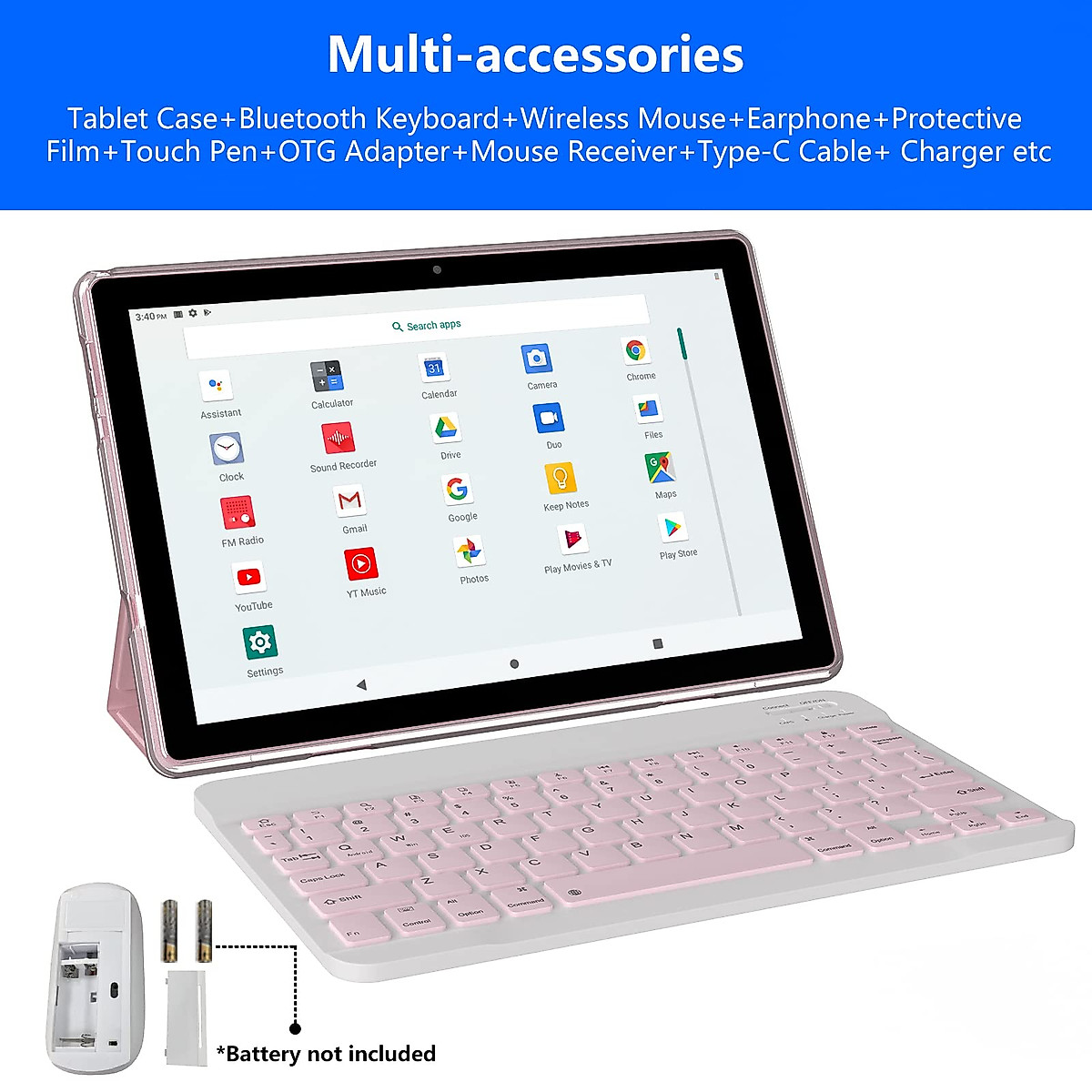 RUIQIAI Tablets 2024 Newest 2 in 1 Tablet with Keyboard, 10 inch Tablet Android 11, 6GB+128GB/512GB Expand, 2.4G/5G Wi-Fi 6, 6000mAh, 1280 * 800 IPS, Dual Camera，GMS Tablet with Case