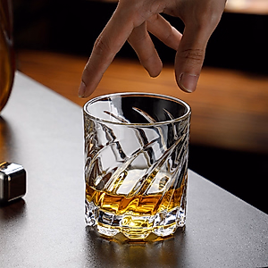 Crystal Whiskey Glass, Thickened Tumbler Glass, Rotatable Decompression, 9.6 oz, Old Fashioned Glass for Wine/Vodka/Alcohol Gifts (Diamond Shape)