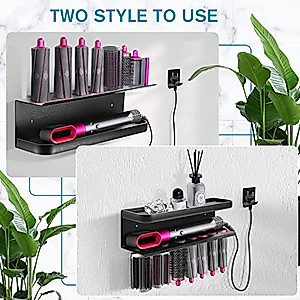 KKUYT Storage Holder for Dyson Airwrap Styler, Wall Mount Curling Iron Accessories Organizer Rack for Dyson Air Wrap Attachments, Hair Dryer Rack with Air Cushion Comb & Adhesive for Home Bathroom