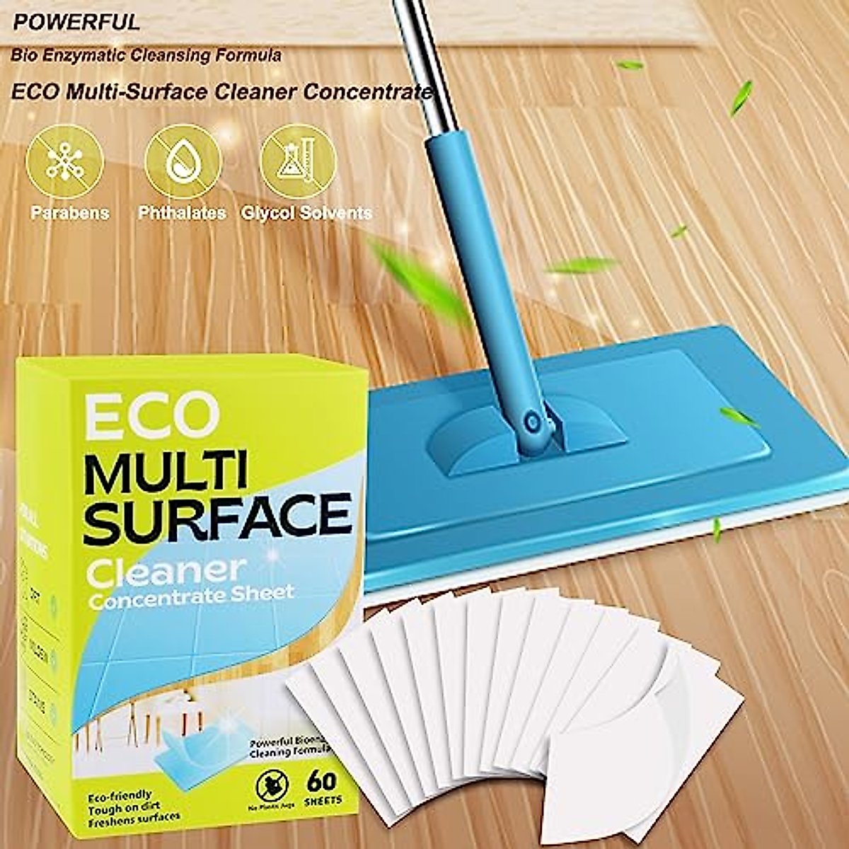 JSENA Floor Cleaner Sheets，60 Loads Multi Effect Floor Cleaning Slice, Mopping concentrated Floor Cleaning Sheets for Mopping Concentrated Multi-Surface Cleaner ,Non Stubborn Stains, Daily Cleaning，Easy Use, for RV, Space Saving, Mild Scent