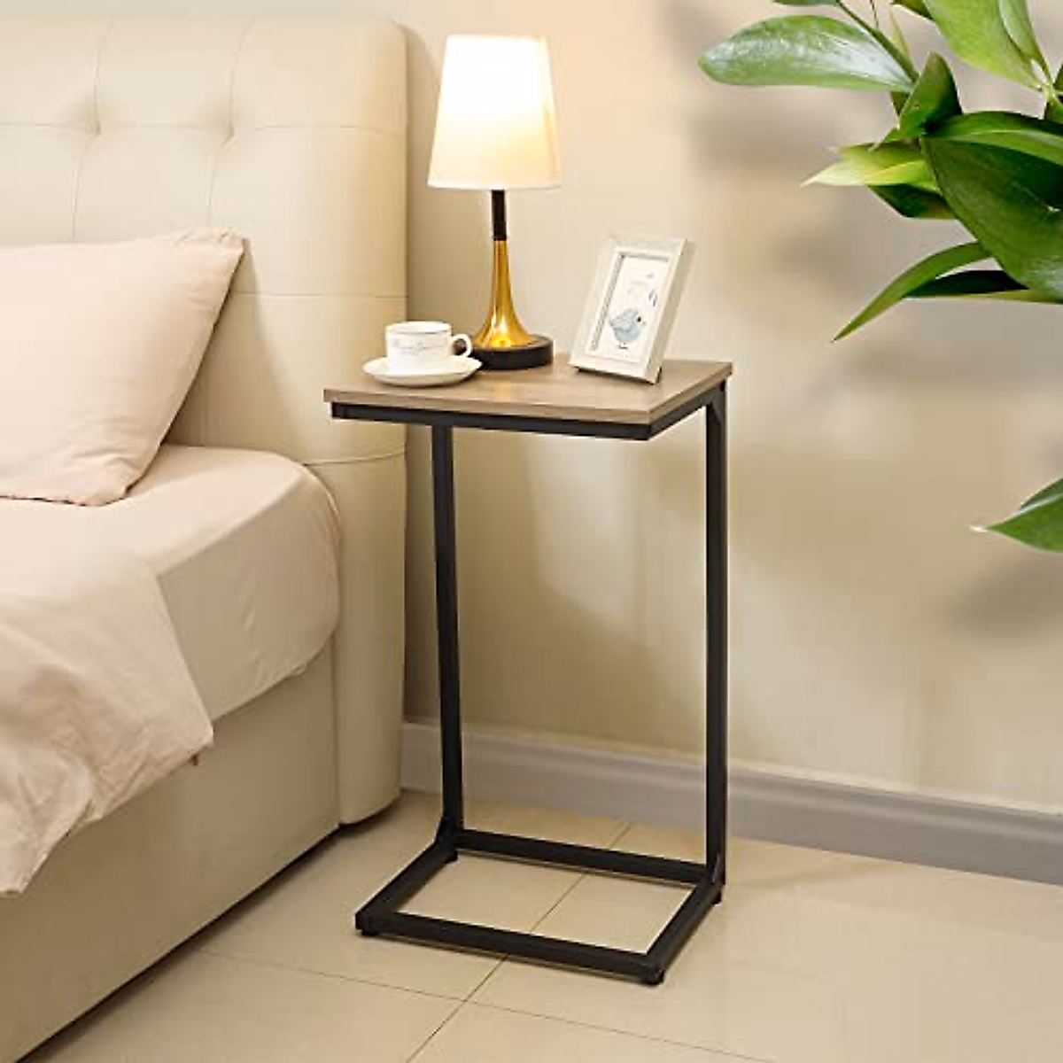 AMHANCIBLE Tall C Shaped End Table Set of 2, Side Tables for Sofa, Couch Table, Small workstations, TV Tray Table for Living Room, Bedroom, Office, Metal Frame, HET02BGY
