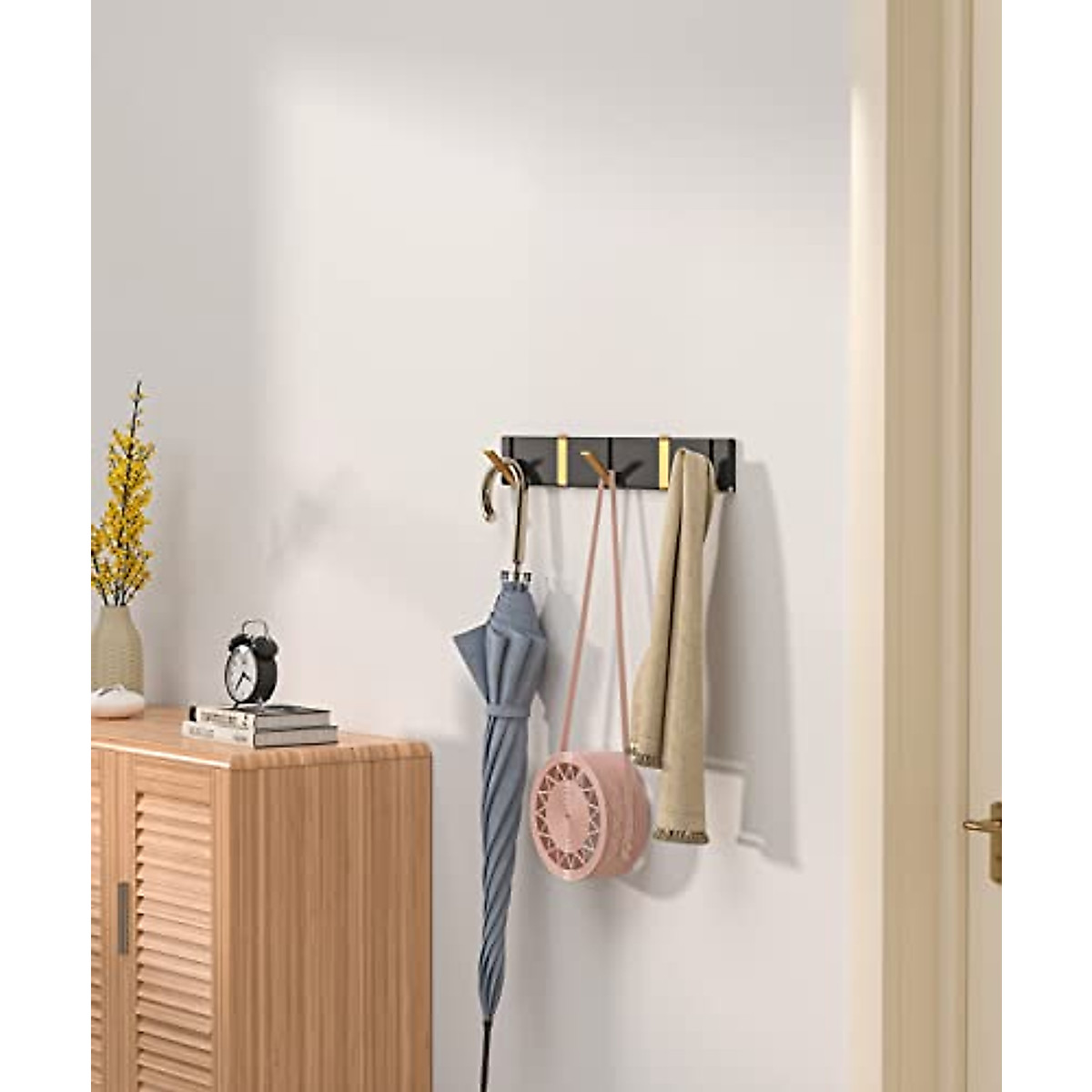 HOMHII Aluminum Folding Coat Hook Wall Mounted 5-Hook,Withstands 50 lbs Coat Hooks for Purse Clothing Entrance Jacket
