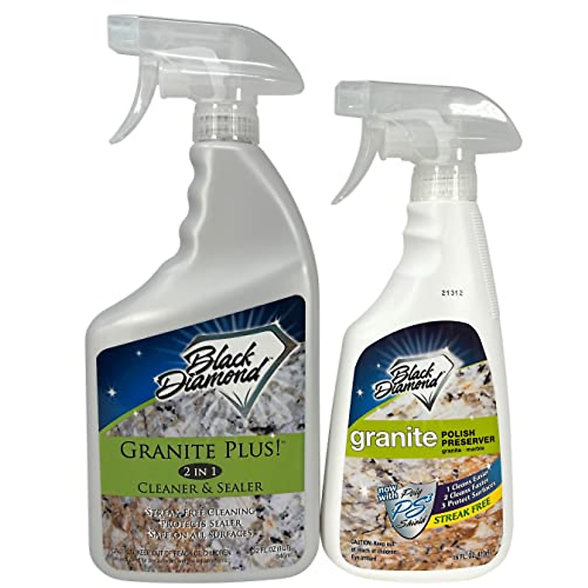 Black Diamond Stoneworks GRANITE PLUS! 2 in 1 Cleaner & Sealer for Granite, Marble, Travertine, Limestone, Ready to Use! (1-Quart) AND Granite Polish Preserver: Wax & Protectant – (1 Pint)