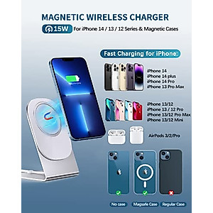 Magnetic Wireless Charger Mag-Safe Charger for iPhone 14/13/12 Series Convertible Magnet Wireless Charging Stand/Pad with 20W Adapter 5ft Cable for iPhone 14 13 12 Pro/Max/Plus (White)