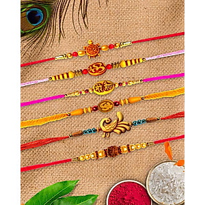 Set of 6 Rakhi Bracelet for Brother Bhai Rakshabandhan Rakhee Thread, Raksha Bandhan Festival Rakhi for Bhaiya n Bhabhi, Indian Designer Latest Rakhi for Bhai Thread Bracelets