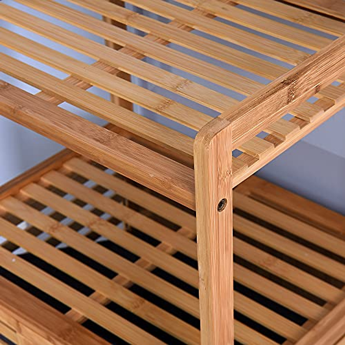 Tilt Out Laundry Hamper Cabinet with 2-Tier Storage Shelves, Removable Clothes Basket with Easy Carry, Bamboo Tower Hamper Organizer for Bathroom, Bedroom, Laundry Room, Closet, Nursery