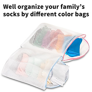 3Pcs Hanging Laundry Bags for Socks with S Hooks, 3 Color Mesh Laundry Bags for Washing Machine