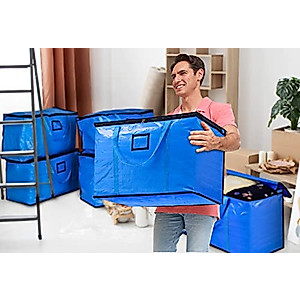 SLEEPING LAMB 110L Extra Large Moving Bags Heavy Duty Reusable Moving Totes Boxes Storage Containers for Clothes Comforters Blankets, Carrying, Travelling, College Dorm Packing, 4 Packs, Blue