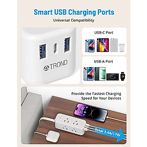 Flat Plug Power Strip - TROND 5ft Ultra Thin Extension Cord with 6 Widely Outlets and 3 USB Ports(1 USB C) + New Zealand Power Adapter - TROND US to Australia Power Plug Adapter with 2 USB Ports 3
