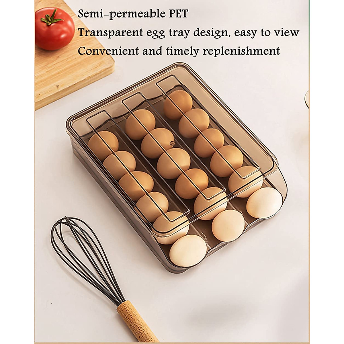 ZYDZ Automatic Rolling Egg Holder for Refrigerator, Fridge Organizers and Storage Space Saver Tray Container Bins Box (Two Layers)