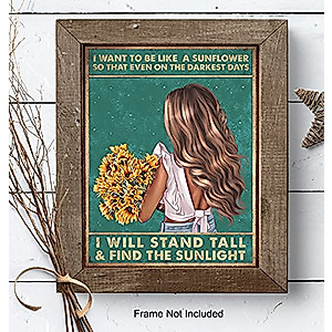 Boho Hippy Wall Art & Decor - Be Like A Sunflower - Inspirational Poster Print - Motivational Positive Quotes - Uplifting Encouragement Gifts for Women, Teen Girls Bedroom - Cute Bohemian Home Decor