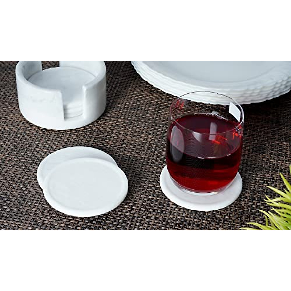 RADICALn Coaster Set Cup Pad 3.5 Inches Handmade Marble White Round Coasters Set for Mug Glass Drinks - Kitchen Caddy, Car, Office Drink Coaster Sets