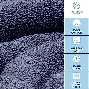 White Classic Luxury Hand Towels | 6 Pack Luxury Bath Mat | 2 Pack and Luxury Bath Sheet Towels | 2 Pack Bundle (Navy Blue)