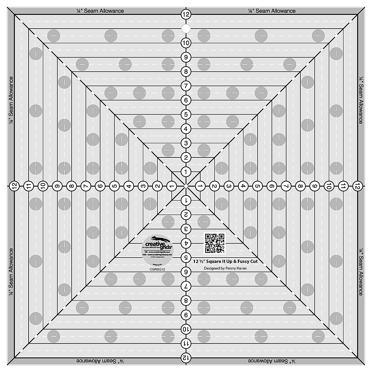 Creative Grids 12-1/2in Square It Up or Fussy Cut Square Quilt Ruler