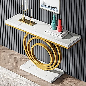 Tribesigns 41-Inch Gold Entryway Table, Modern Console Table Narrow Long, Contemporary Accent Table for Living Room, Hallway, Entrance, Faux Marble Veener Top