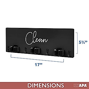 Ilyapa Mop and Broom Holder Wall Mount, Black Wooden Broom and Mop Organizer Wall Hanging, Kitchen Laundry Room Organizer Storage Rack, Broom Hanger Wall Mount, Broom Organizer Wall Mount