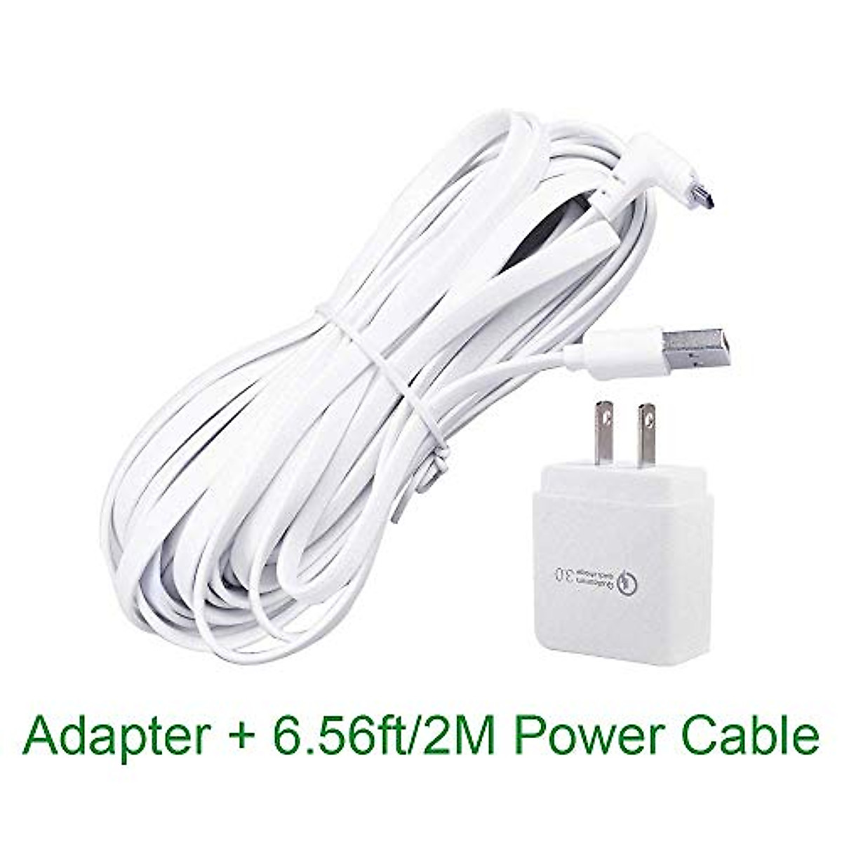 BECEMURU Arlo Camera Charger Cable, Weatherproof 6.56ft/2m Charging Cable for Arlo Pro/Arlo Pro 2/Arlo Go Camera with Quick Charge 3.0 Adapter,White Power Extension Cable+Adapter (Cable+Adapter)