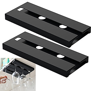 NIYUPE Wine Glass Rack plastic - Under Cabinet Stemware Wine Glass Holder Glasses Storage Hanger，For storage of goblets, wine glasses，2 Pack Bar Kitchen Hanger，black