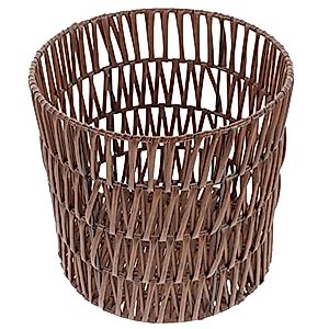 Gatuida Small Woven Basket Trash Can Wastebasket Round Wicker Waste Paper Bin Storage Basket for Bedroom, Bathroom, Office(Brown)