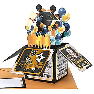 Giiffu Graduation Card, Graduation Pop Up Card, High School Graduation Cards, 3D Popup Greeting Graduation Gift Card for Boy Girl Brother Daughter, with Envelope and Note Card (Balloon