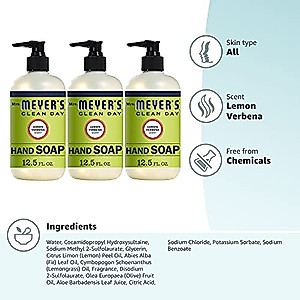 Mrs. Meyer's Clean Day Liquid Hand Soap, Cruelty-Free, and Biodegradable Hand Wash Made with Essential Oils, Lemon Verbena Scent, 12.5 Oz (Pack of 3)