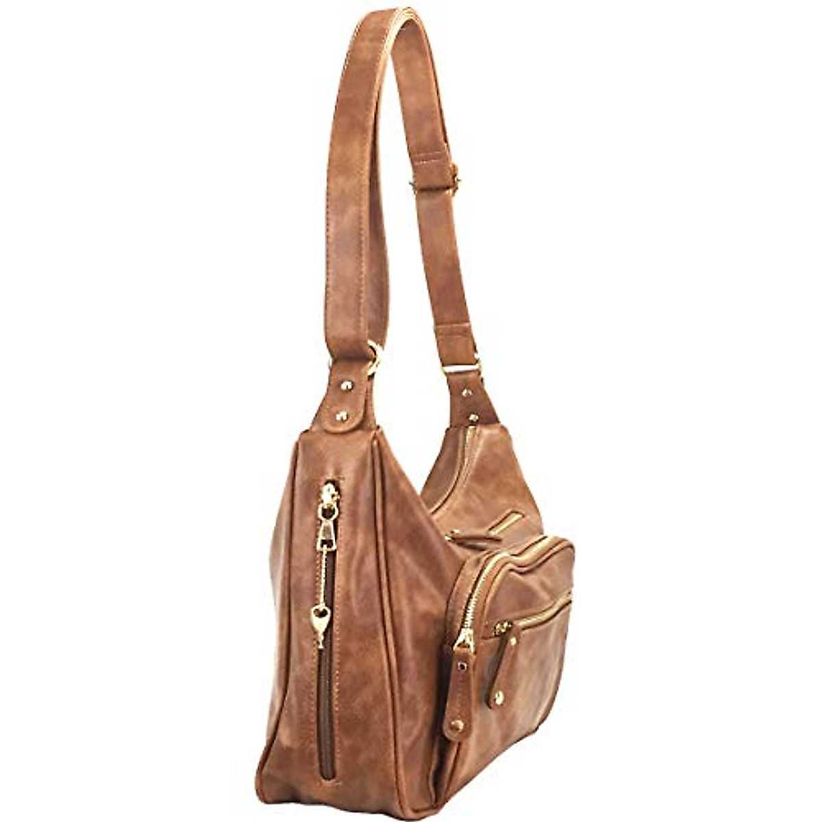 Zzfab Fashion Locking Concealed Carry Big Hobo Bag CCW Cross Body Bag with Credit Card Slots Brown