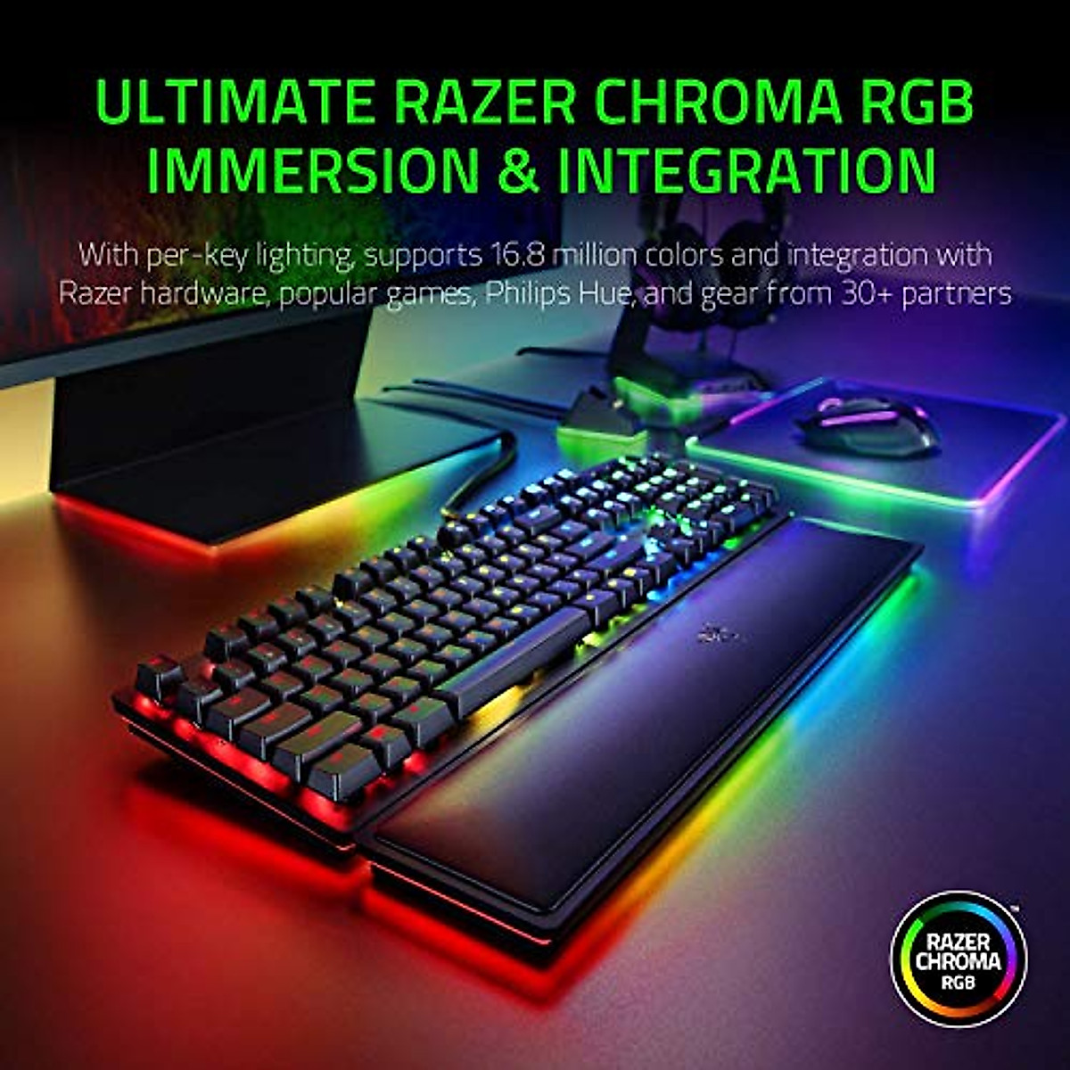 Razer Huntsman Elite Gaming Keyboard: Fast Keyboard Switches - Clicky Optical Switches - Chroma RGB Lighting - Magnetic Plush Wrist Rest - Dedicated Media Keys & Dial - Classic Black