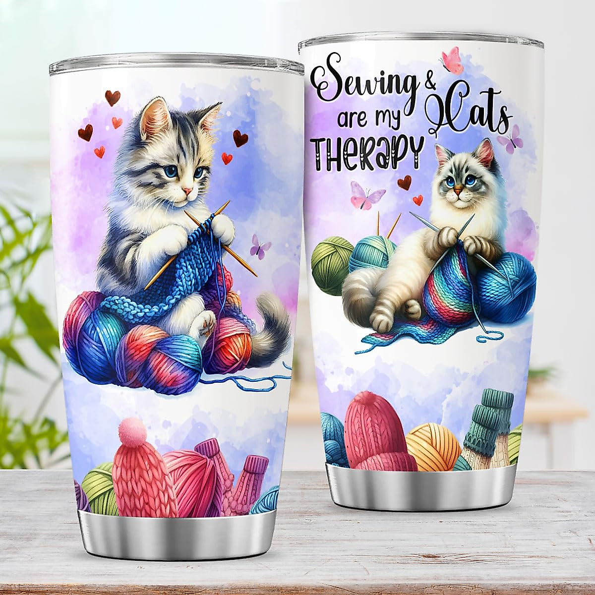 HUBUPU Tumbler 20 Oz With Lid And Straw, Lovers For Tumblers, Cats Sewing, Cat Gifts