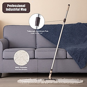 Eyliden 36" Residential Commercial Dust Mop, 4 Pads Professional Class Industrial Mops Broom, No Rust - Full Aluminum Mopping with Telescopic Handle, 2pcs Cotton and 2pcs Microfiber Pad (White, 36")